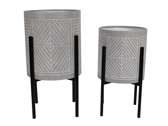 Macetera Tubular Gris Con Base Metalica Negra 31X58X31Cm Casa Bella ...