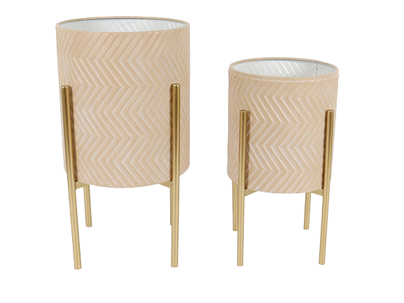 Macetera Tubular Crema Con Base Metalica Dorada 31X58X31Cm Casa Bella ...