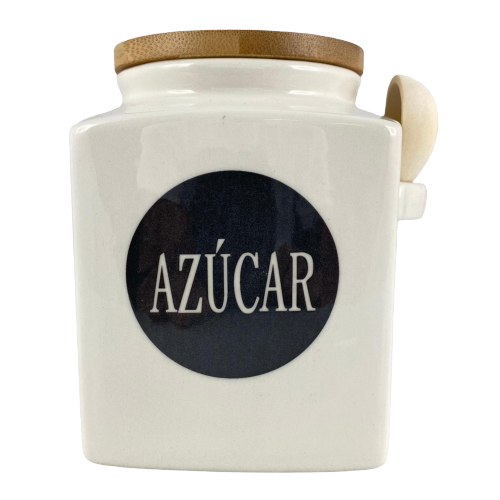 Recipiente Para Azúcar Con Tapa Bambú Incluye Cuchara Blanco 750Ml ...