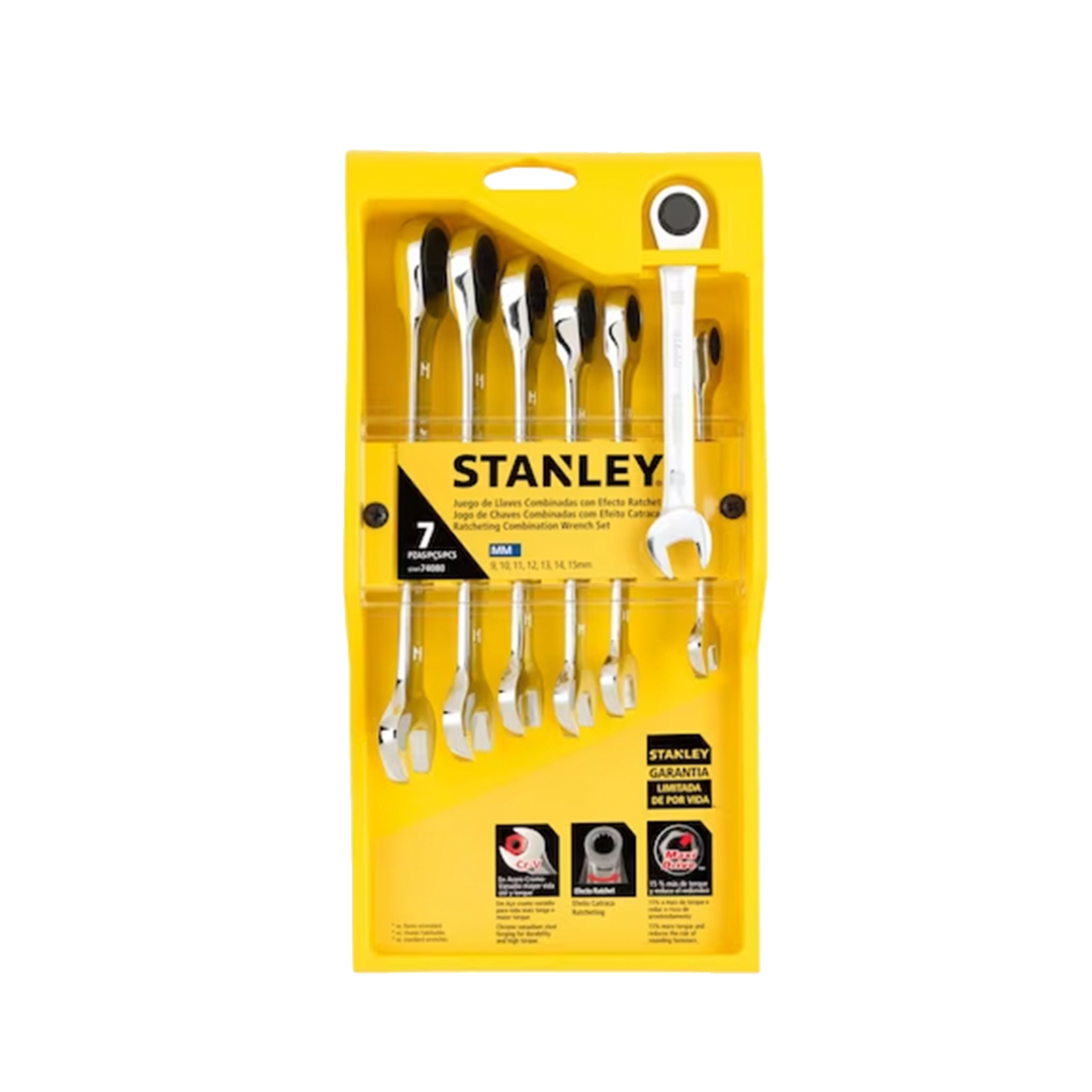 Juego De 7 Llaves Combinadas Tipo Ratchet De 9 a 15 mm Stanley STMT74080 | ElBaratillo